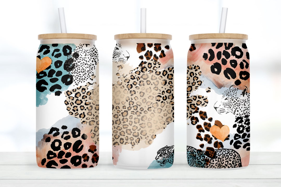 Personalized Name Glass Cup, Cheetah Print Glass Can Cup, Personalized ...
