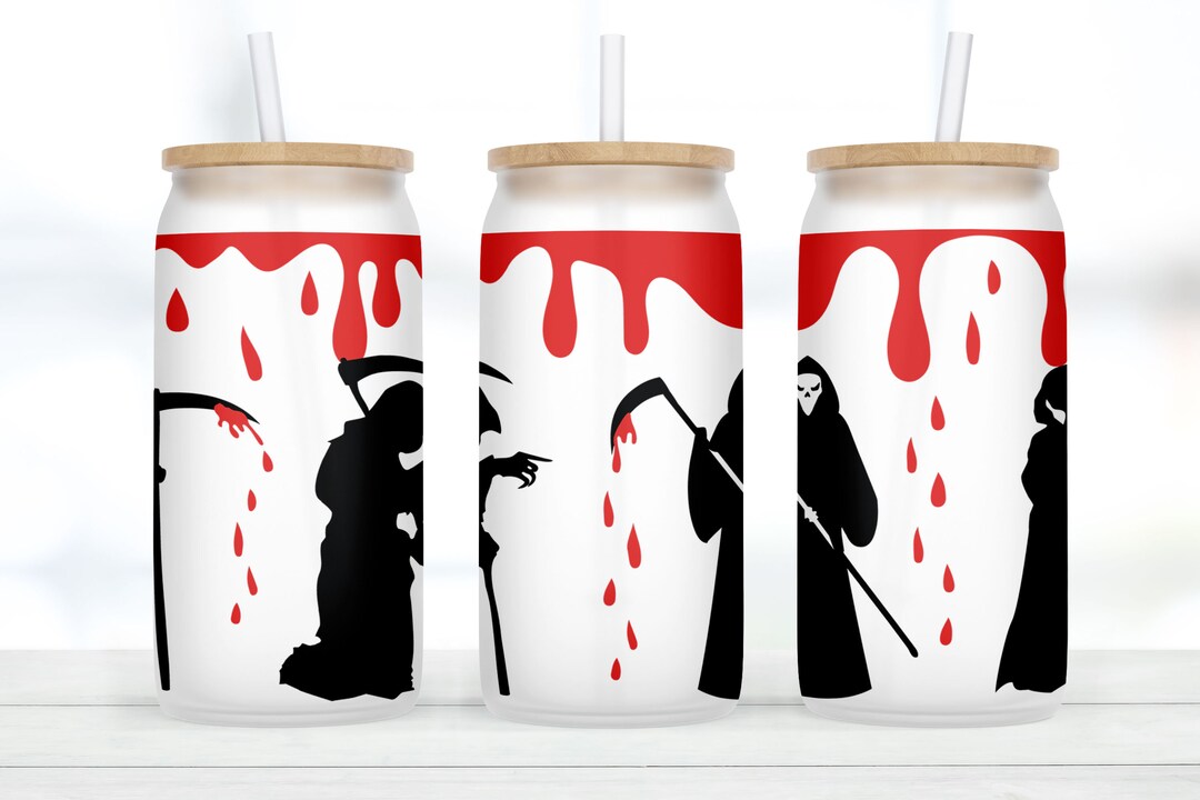 16oz Killer Glass Can With Bamboo Lid and Straw, Halloween Cup, Horror ...