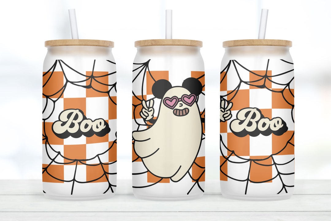 Halloween Cute Ghost Glass Cup With Lid and Straw Boo Iced - Etsy