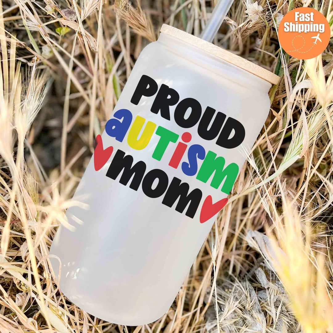 Autism Glass Can, Puzzle Pieces Glass Can, We Wear Blue Cup, Autism ...