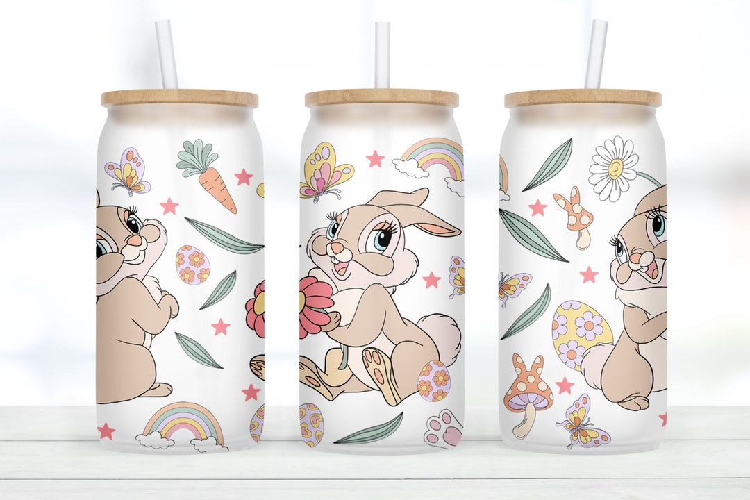 Pastel Bunny Glass Cup, Spring Glass Tumbler, Bunny Cup, Boho Vibes ...