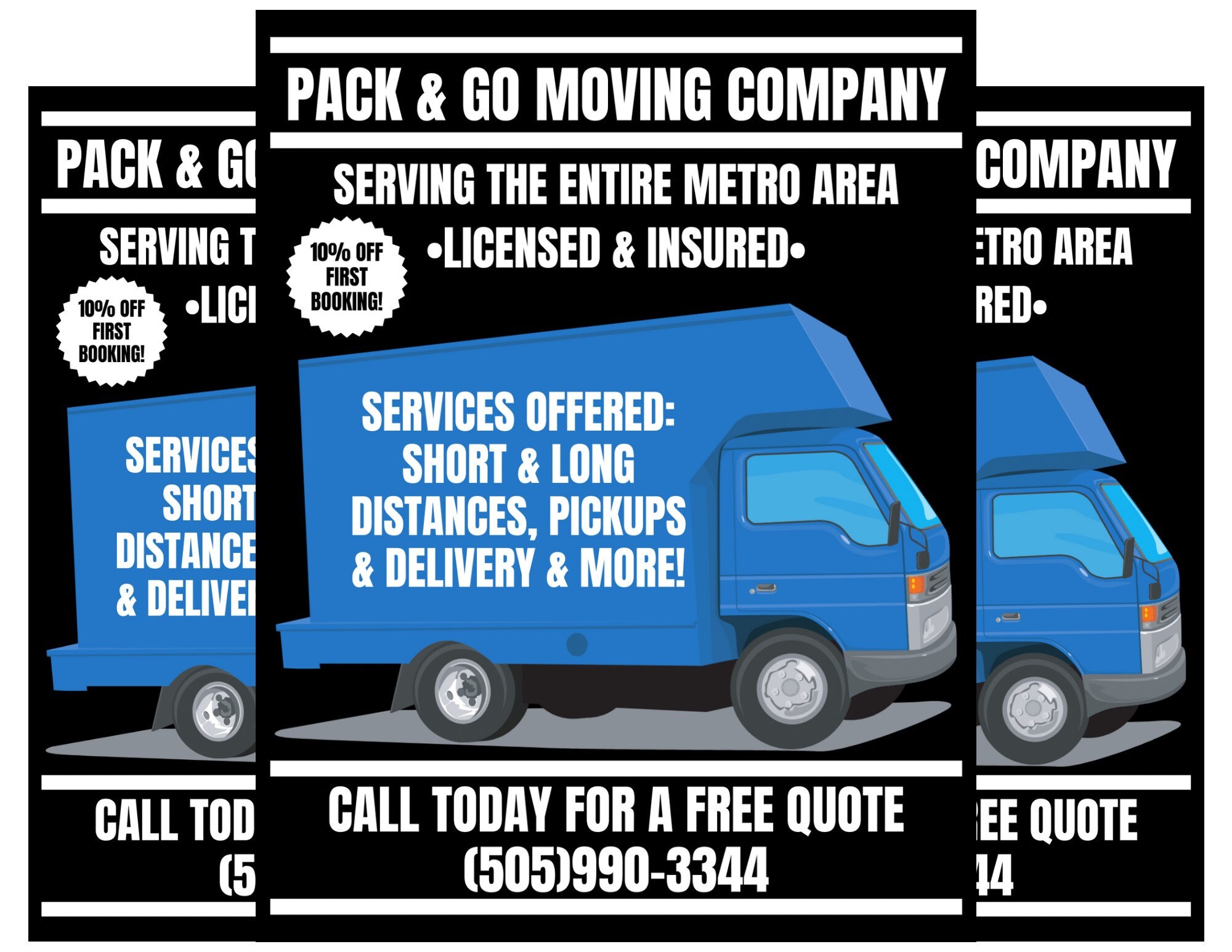 Black Moving Company Flyer Template, Editable Man With Truck Promo ...