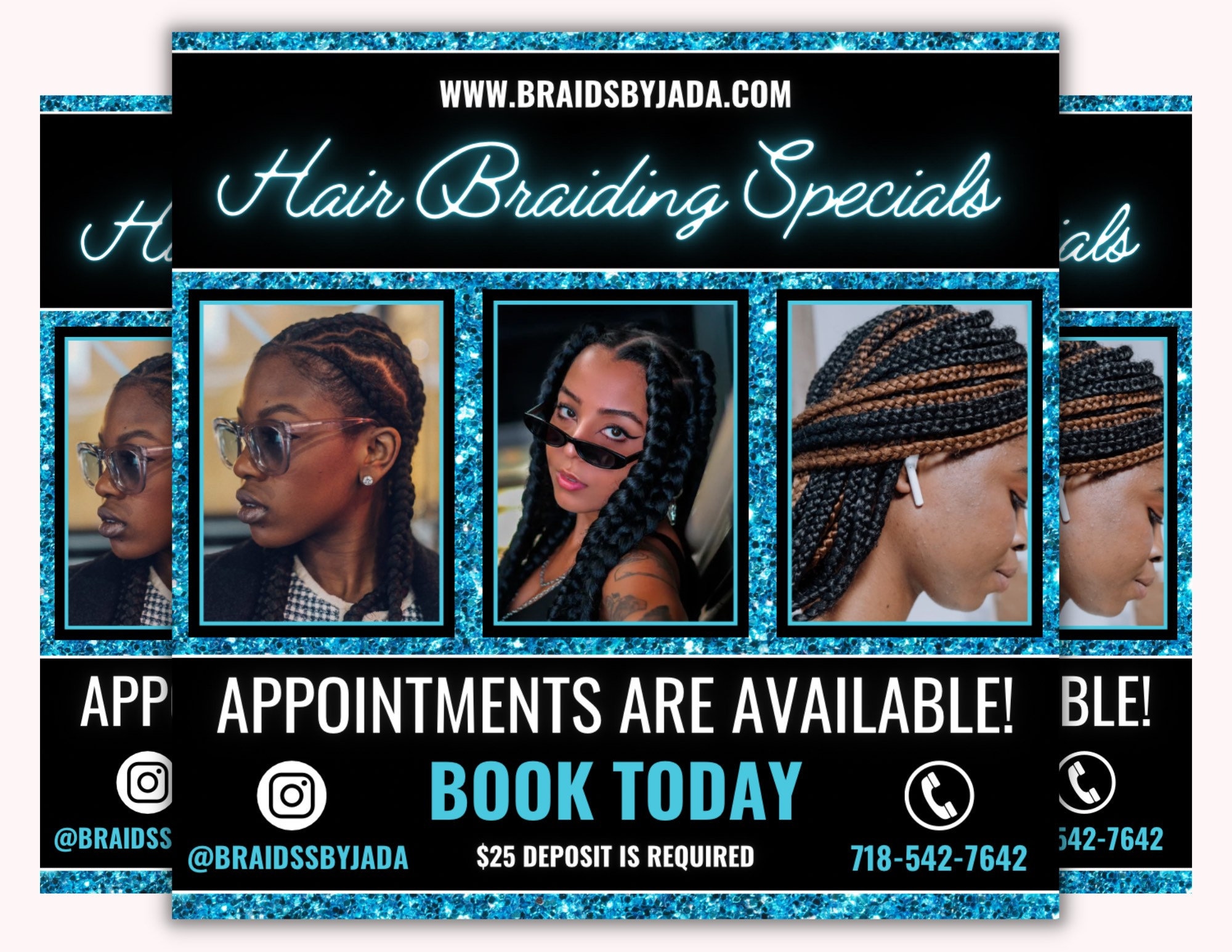 Blue Sparkle Hair Braider Flyer Template, Editable Braiding Specials ...