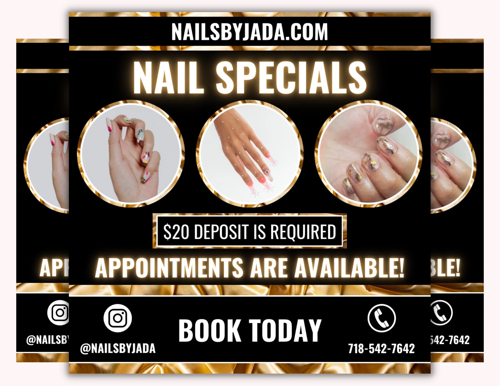 Black & Gold Nail Tech Flyer Template, Editable Nail Artist Social ...