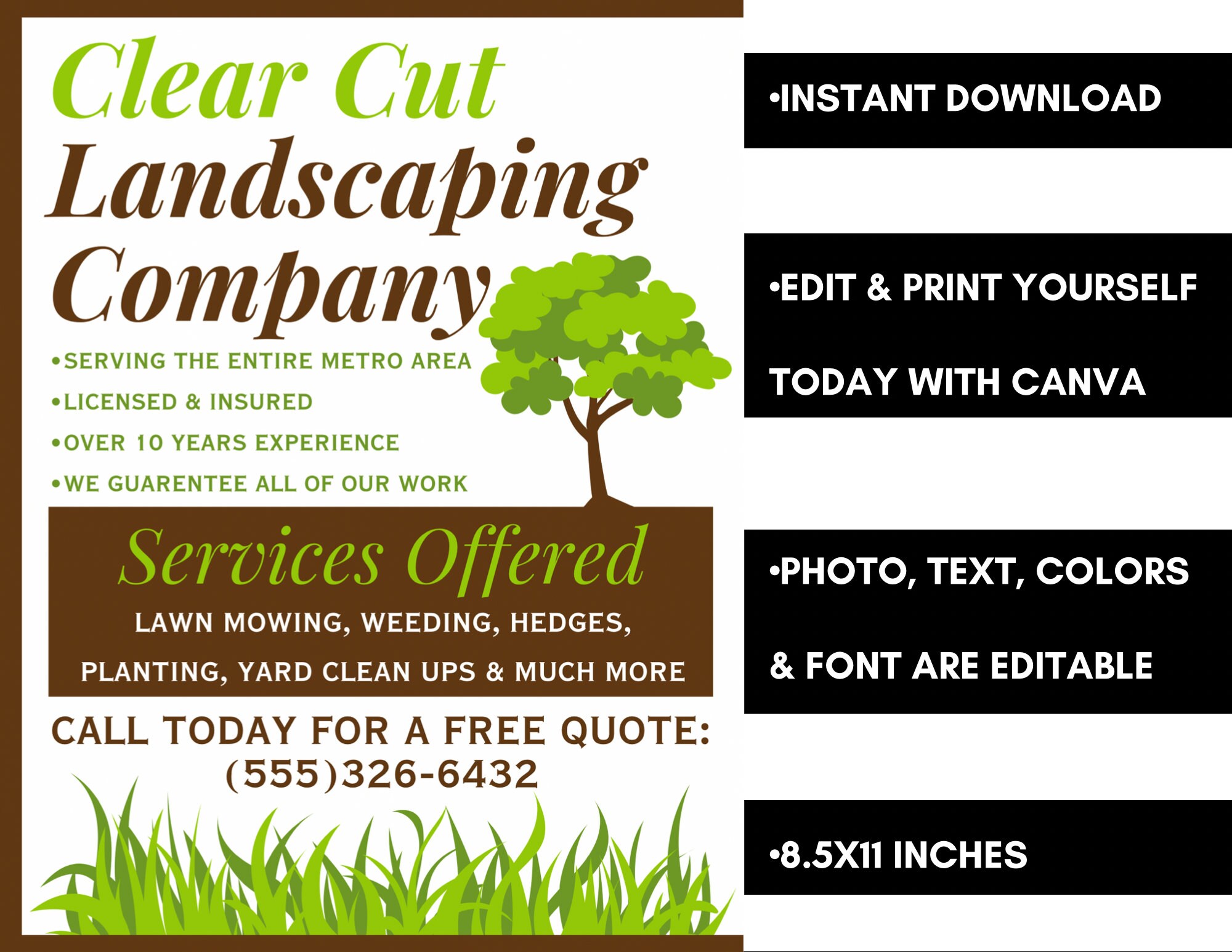 Landscaping Company Flyer Template, Editable Lawn Business Poster - Etsy
