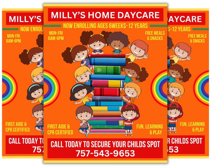 Orange Daycare Enrollment Flyer Template, Editable Daycare/preschool ...