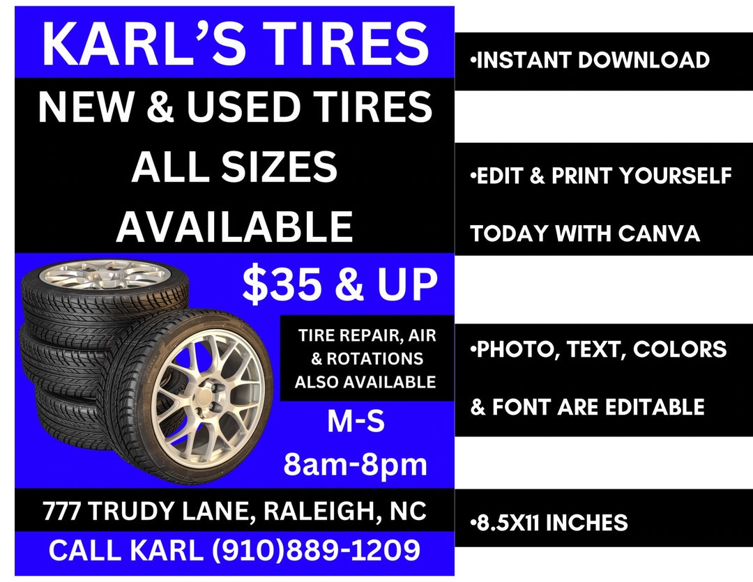 Blue Tire Company Sales Flyer Template, Used Tires Poster - Etsy