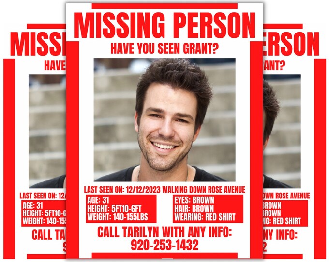 Red & White Missing Person Flyer Template - Etsy
