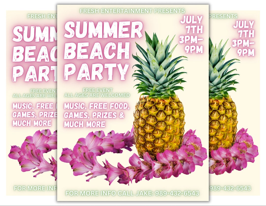 Pineapple Beach Party Flyer Template, Editable Beach Party Poster - Etsy