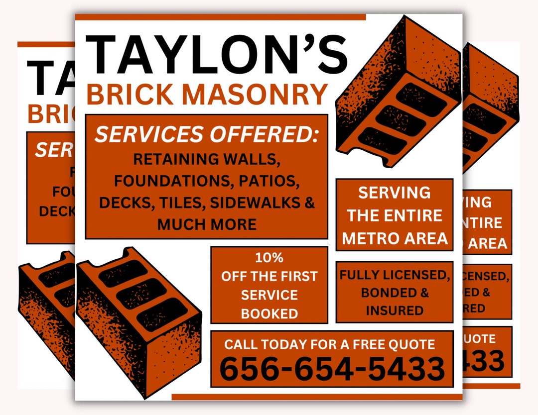Brick Masonry Flyer Template, Editable Masonry Business Social Media ...