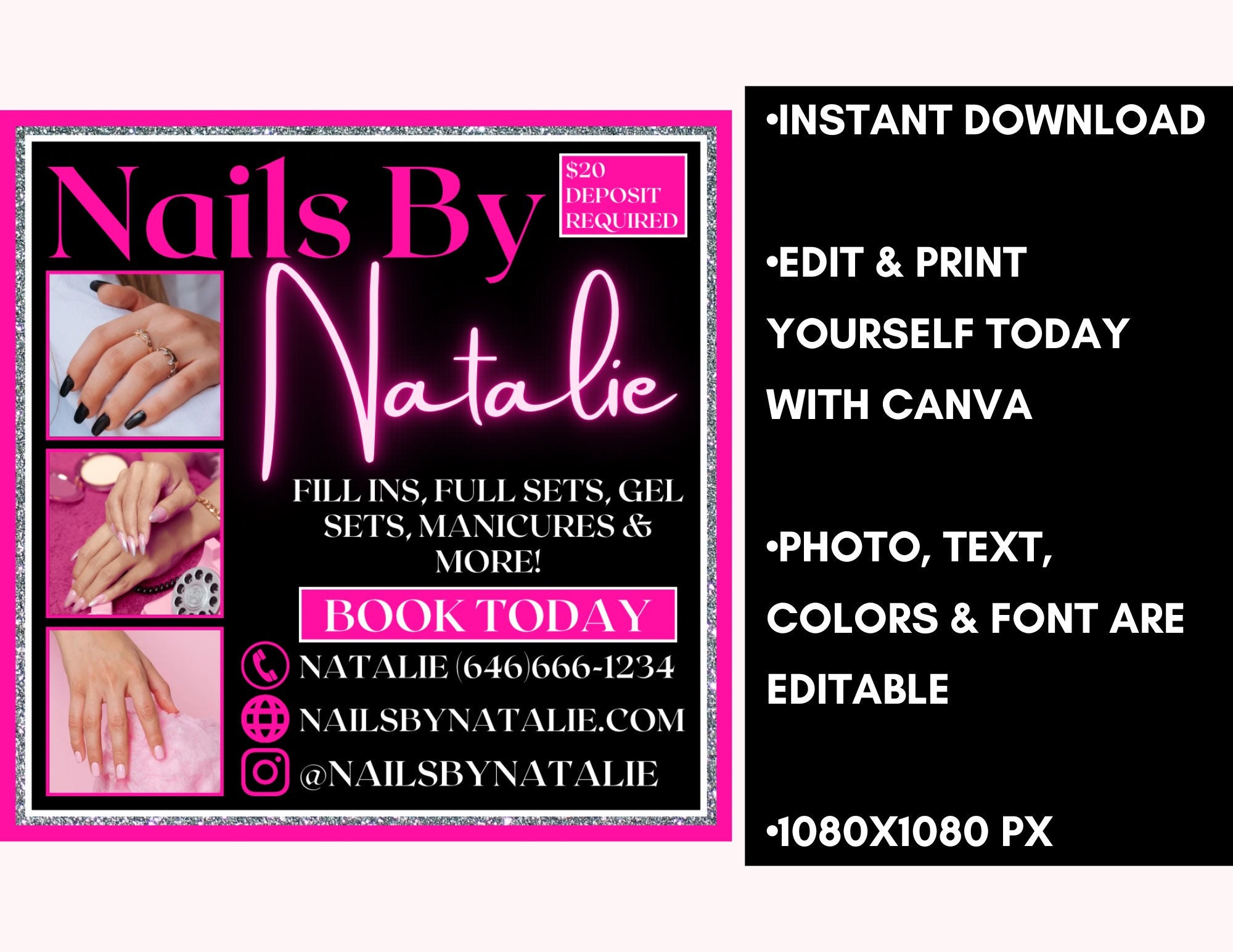 Pink Nail Tech Flyer Template - Etsy