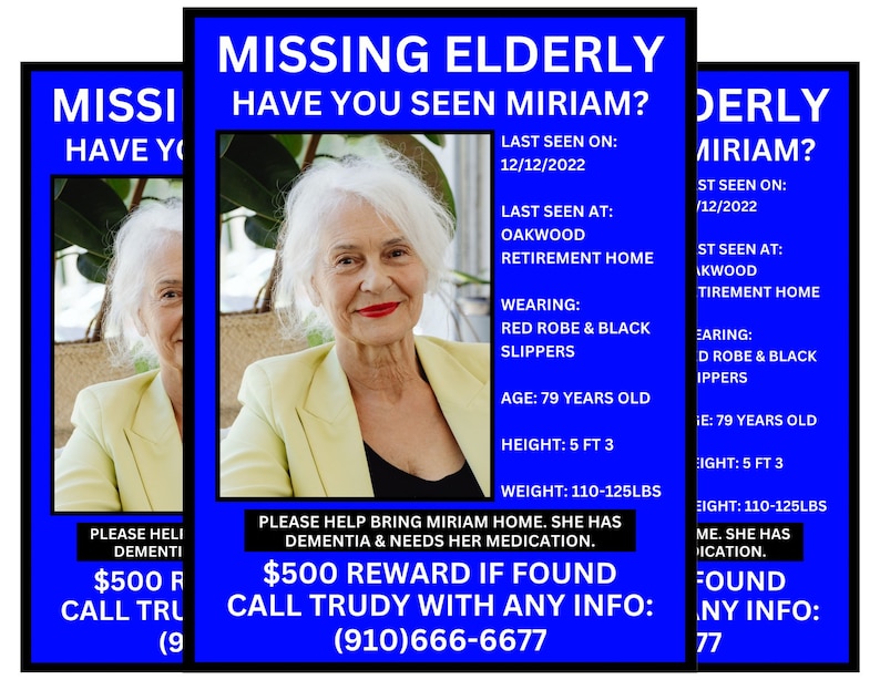 Blue Missing Elderly Flyer Template, Editable Missing Person Poster - Etsy