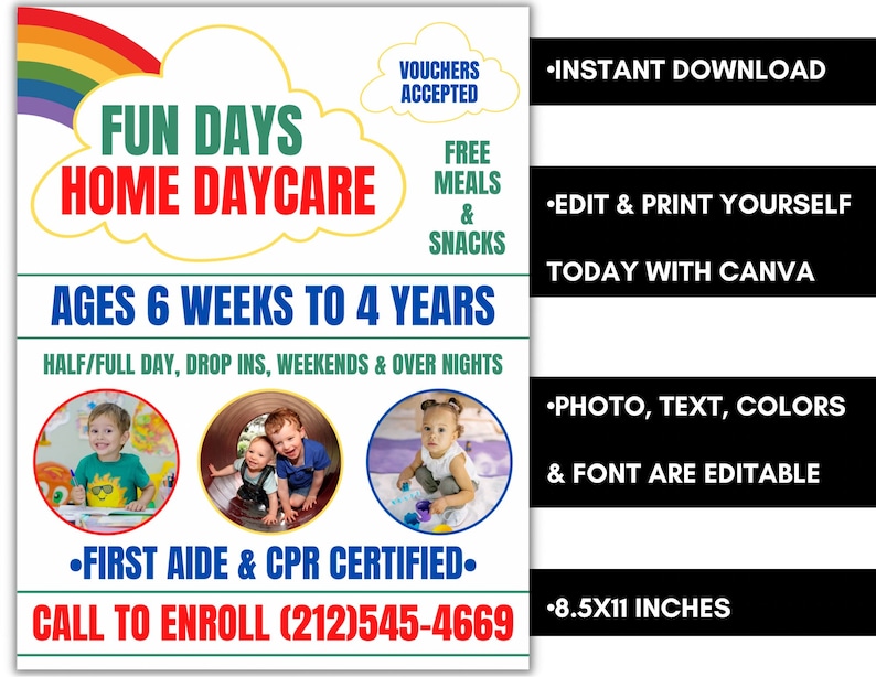 Rainbow Home Daycare Flyer Template - Etsy