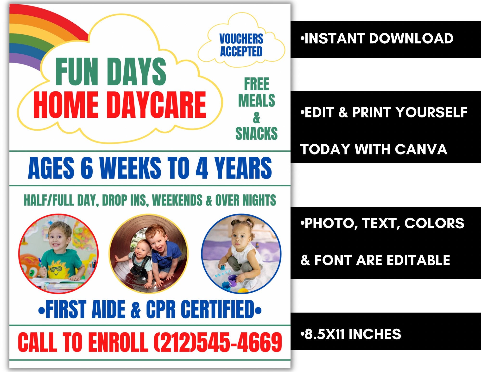 Rainbow Home Daycare Flyer Template - Etsy