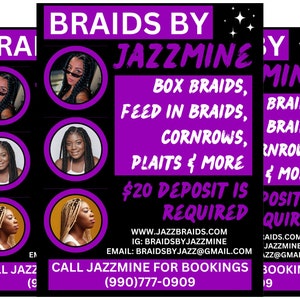 Purple & Black Hair Braider Flyer Template, Editable Braiders Promo ...