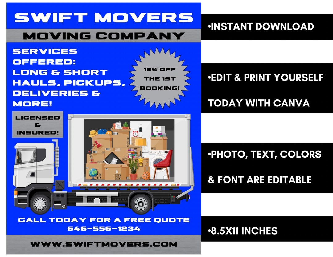 Blue Moving Company Flyer Template - Etsy