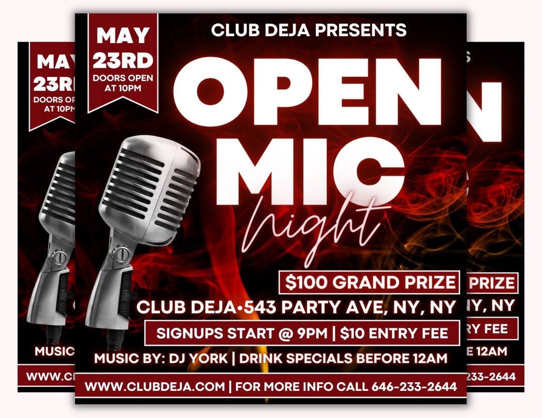 Editable Red Open Mic Night Club Event Flyer Template, Open Mic Social ...