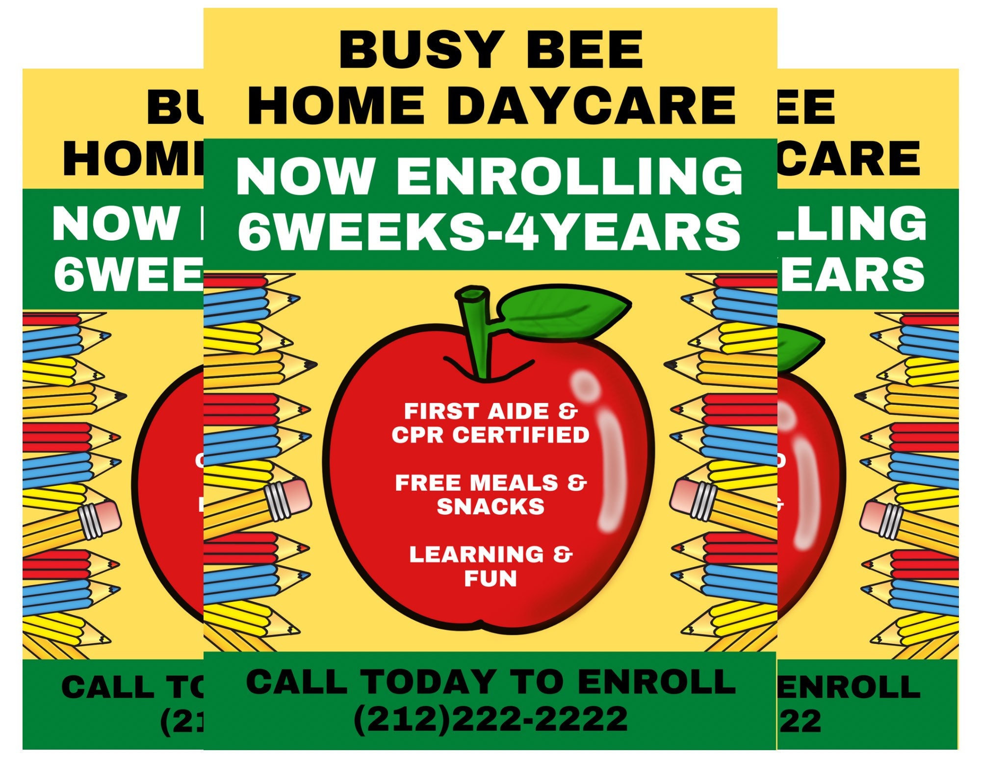 Yellow Daycare Enrollment Flyer Template, Editable Daycare Poster - Etsy