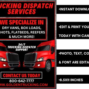Black & Red Truck Dispatch Flyer Template, Editable Dispatch Company ...