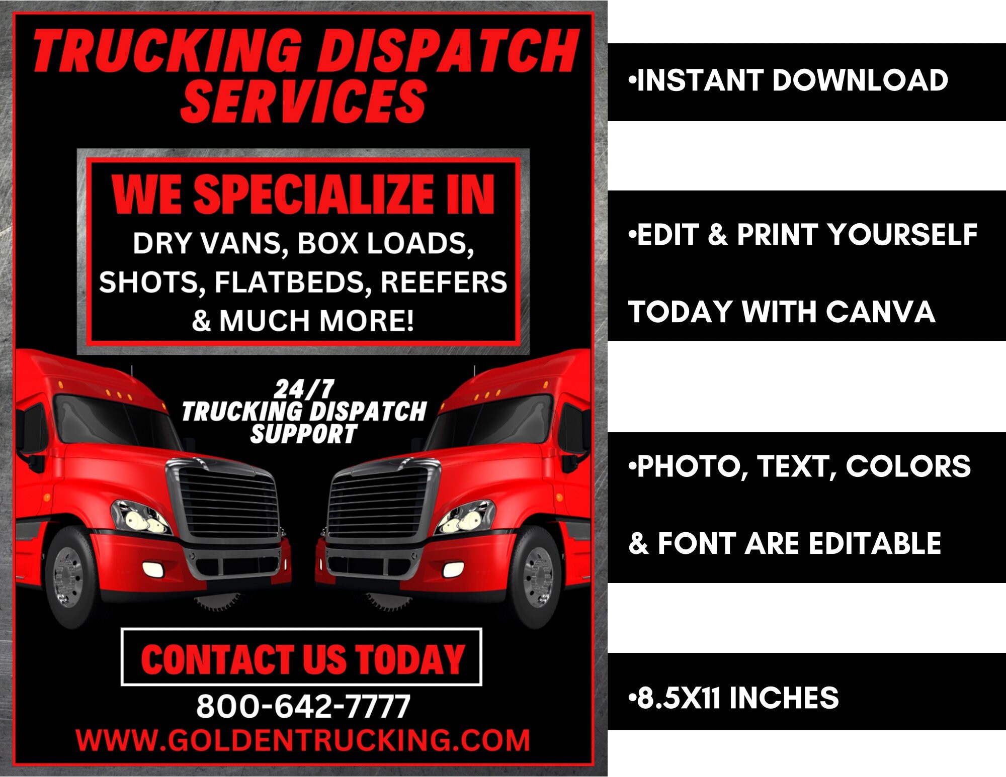 Black & Red Truck Dispatch Flyer Template, Editable Dispatch Company ...