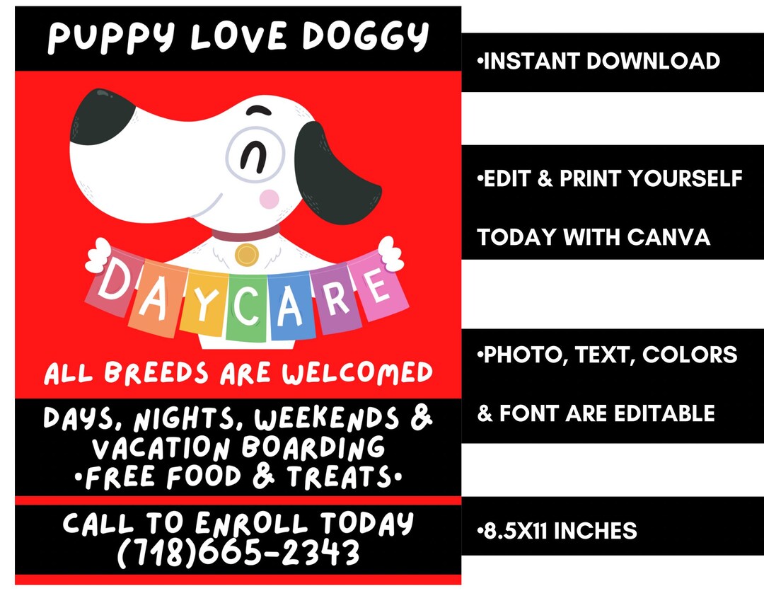 Black & Red Doggy Daycare Flyer Template, Editable Dog Sitting Poster ...