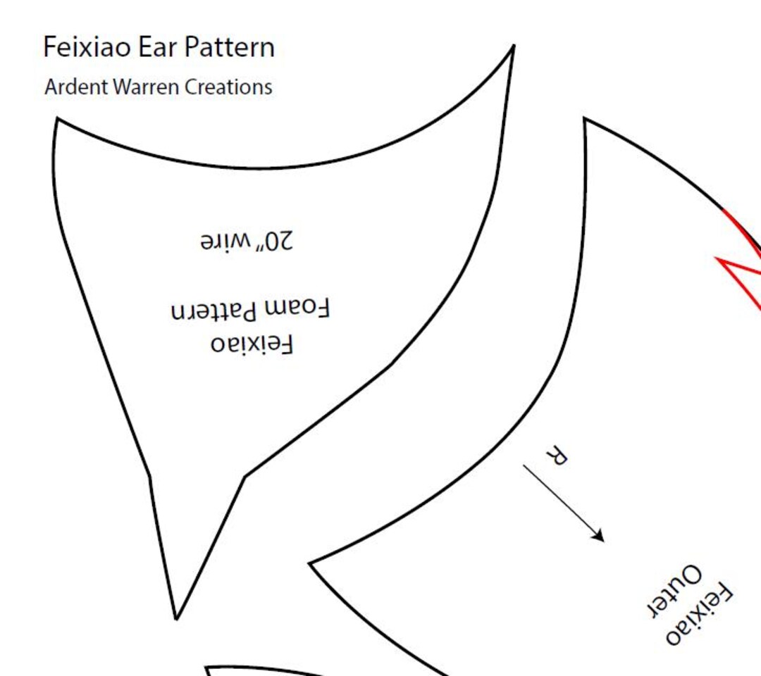 Feixiao Ear Pattern for Making Faux Fur Costume Ears | Honkai Star Rail ...