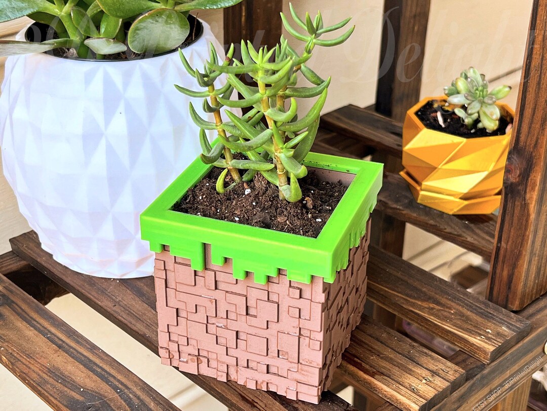 Minecraft Inspired Grass Block Succulent Planter Pot With Drain Hole ...