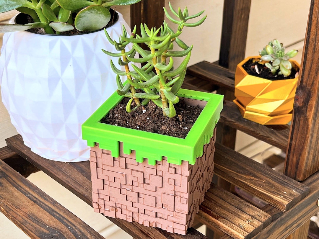 Minecraft Inspired Grass Block Succulent Planter Pot With Drain Hole ...