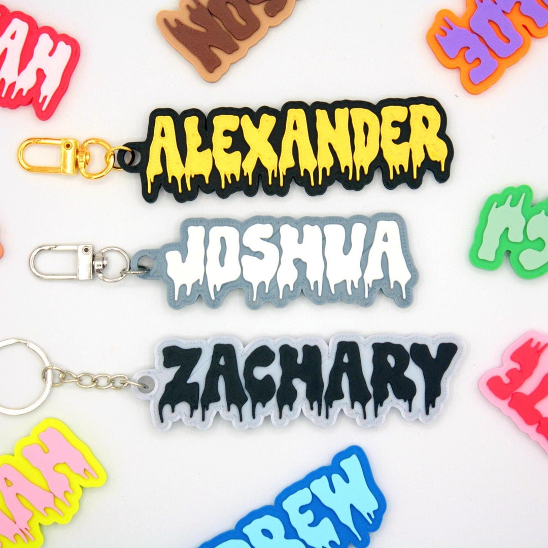 Personalized Dripping Font Keychain Two-tone Custom Colors & Text Bag ...