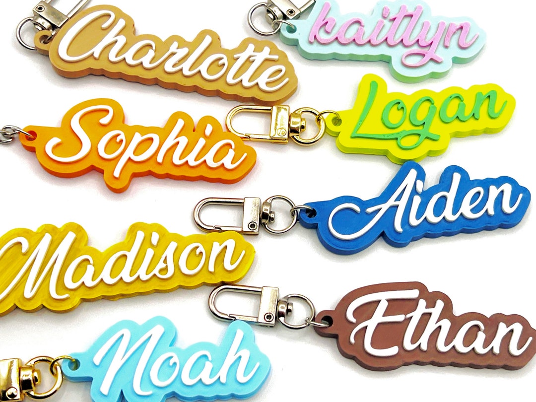 Personalized Script Keychain Two-tone Custom Colors & Text Bag Charm ...