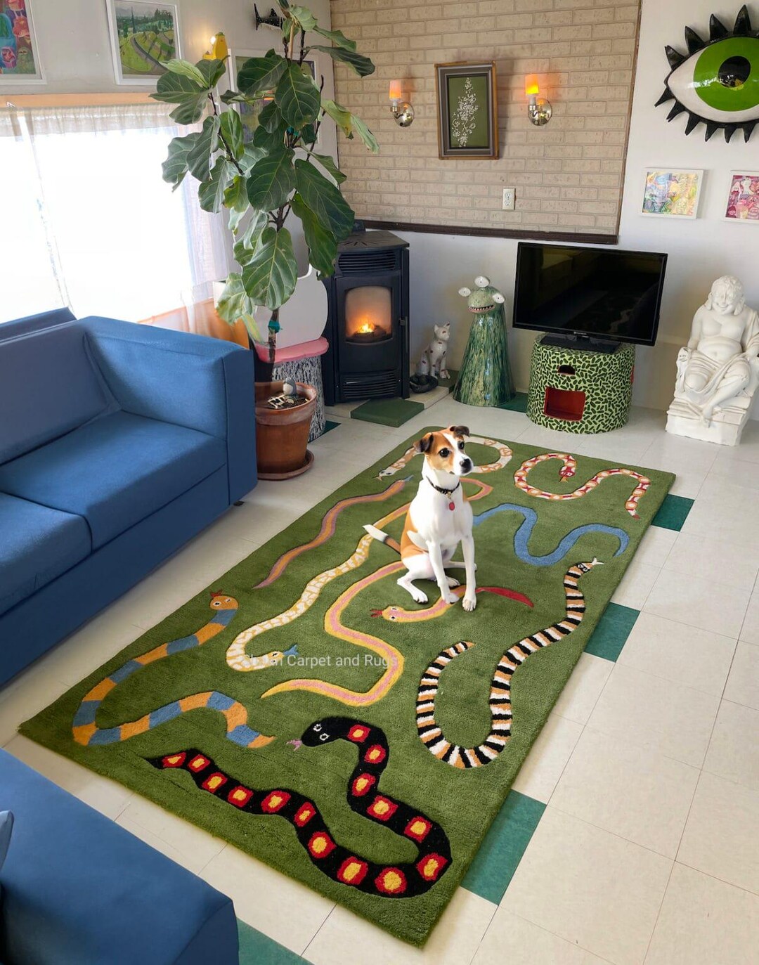 Muted Green Snake Designed Hand Tufted Rugs, 8x10 Animal Pattern Rugs ...