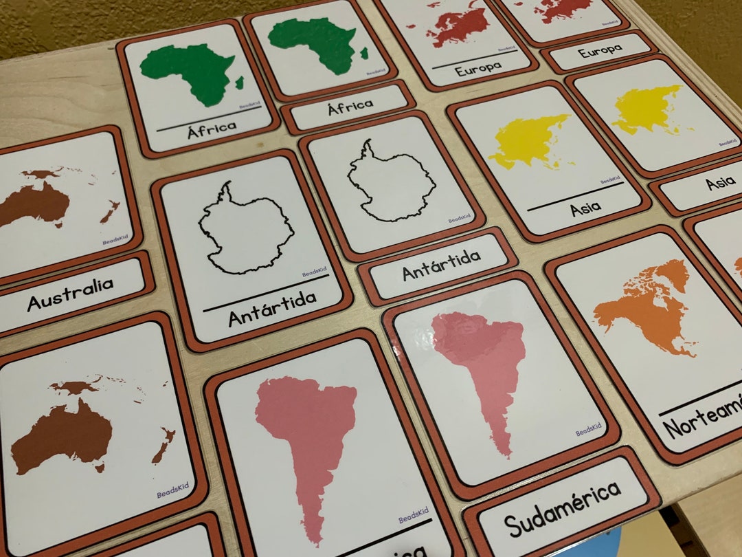 Montessori Continents 3 Part Cards-three Part - Etsy