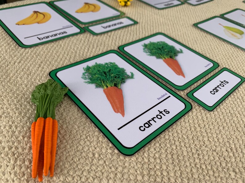 Montessori 3 Part Cards & Fruits and Vegetables Object Matching ...
