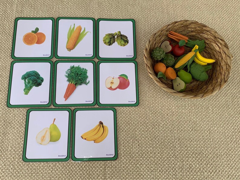Montessori 3 Part Cards & Fruits and Vegetables Object Matching ...