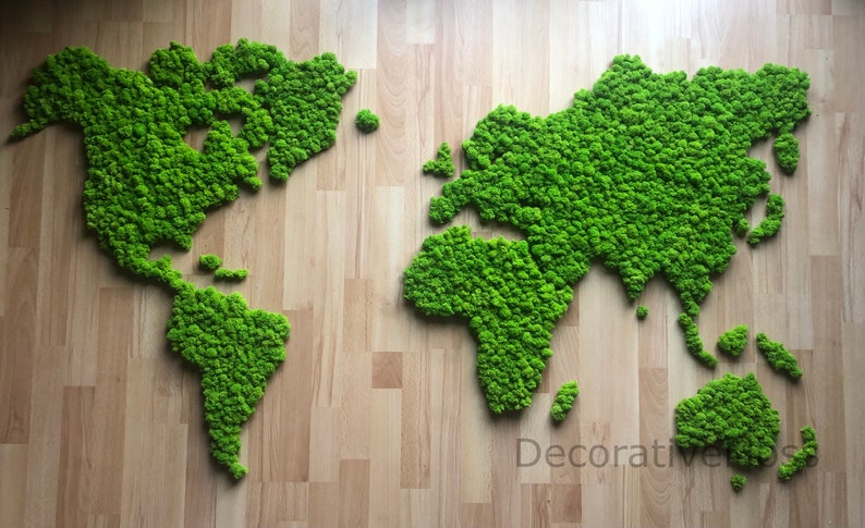 World Map With Moss World Map With Reindeermoss on a - Etsy