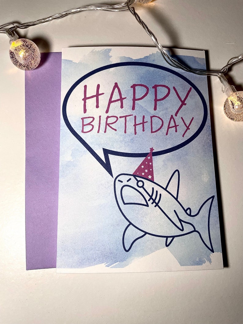 Watercolor Shark Birthday Card - Etsy