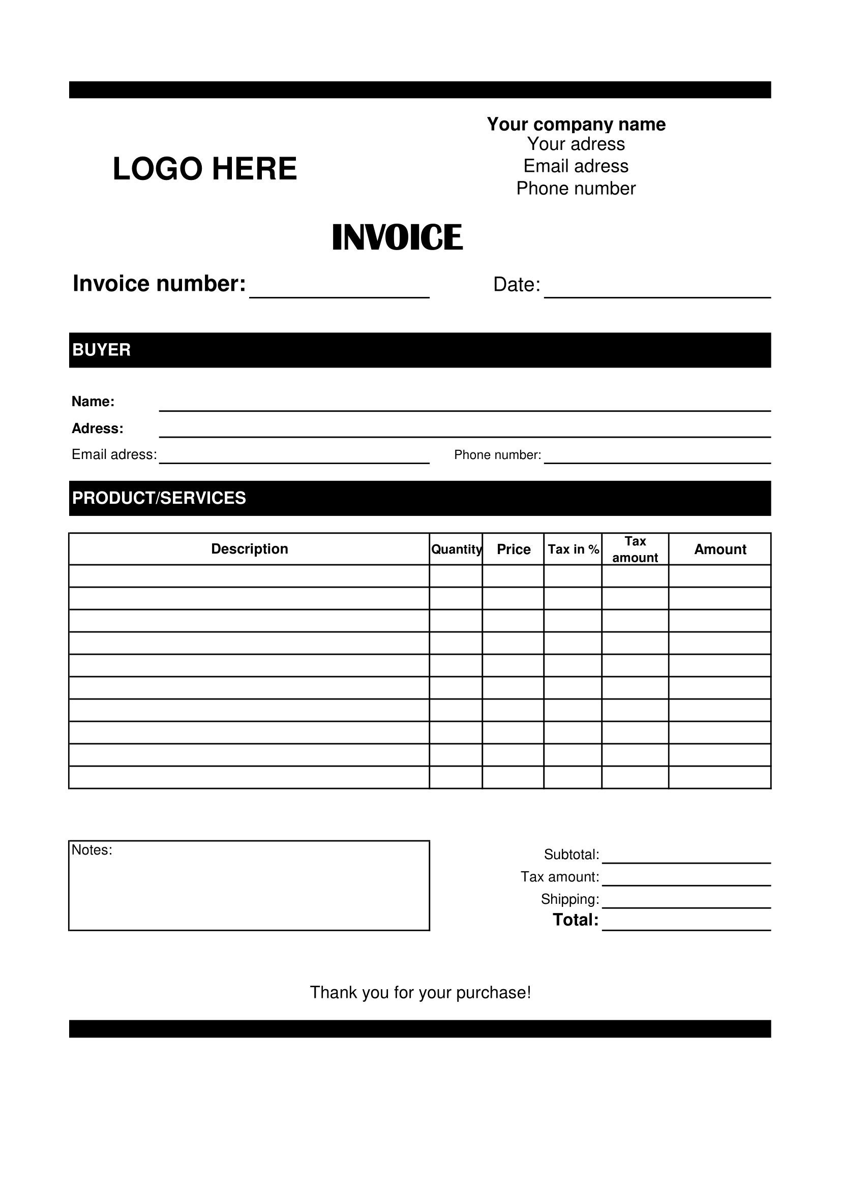 Invoice Template Excel With Logo - Professional Excel and PDF Formats ...