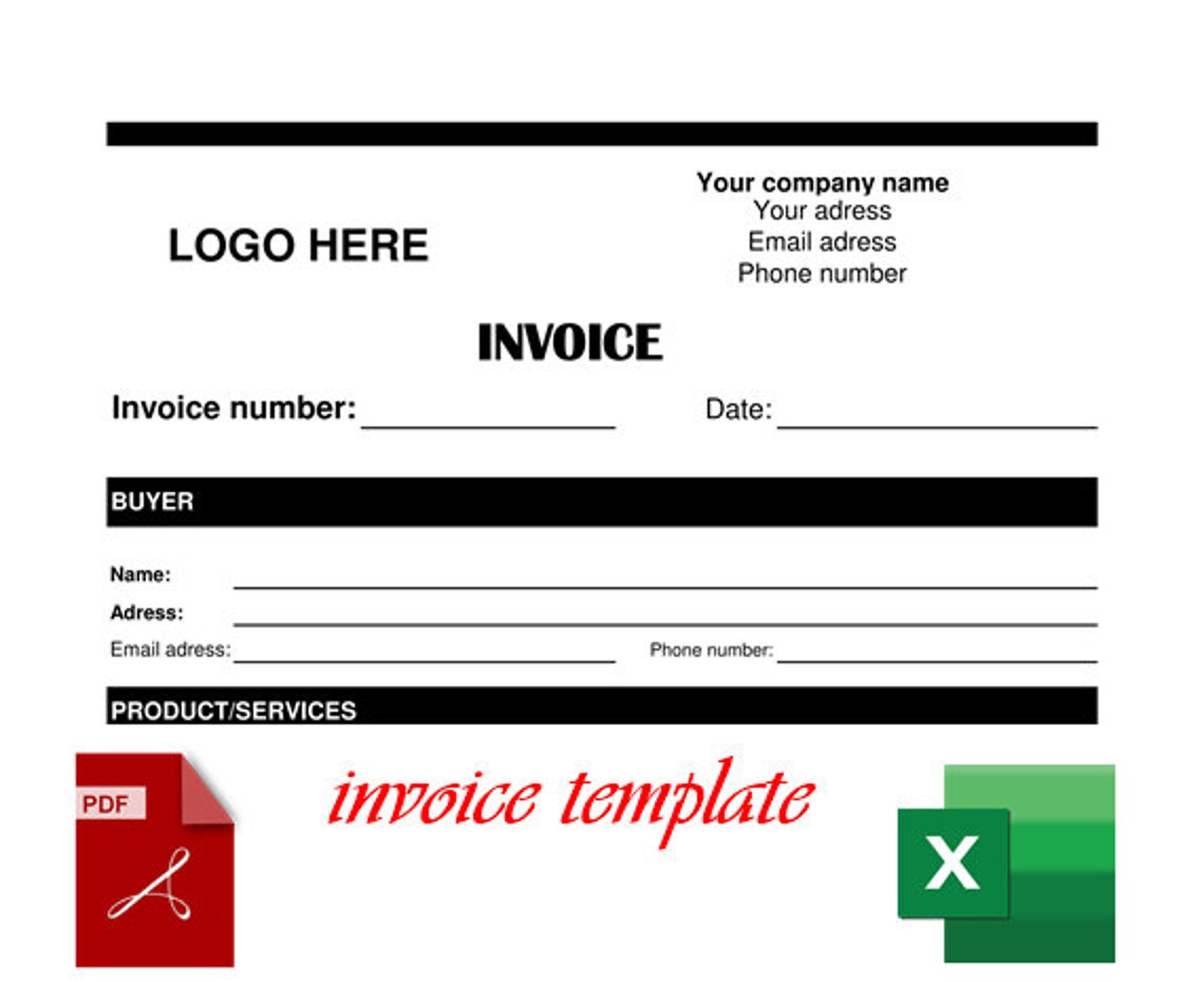 Invoice Template Excel With Logo - Professional Excel and PDF Formats ...