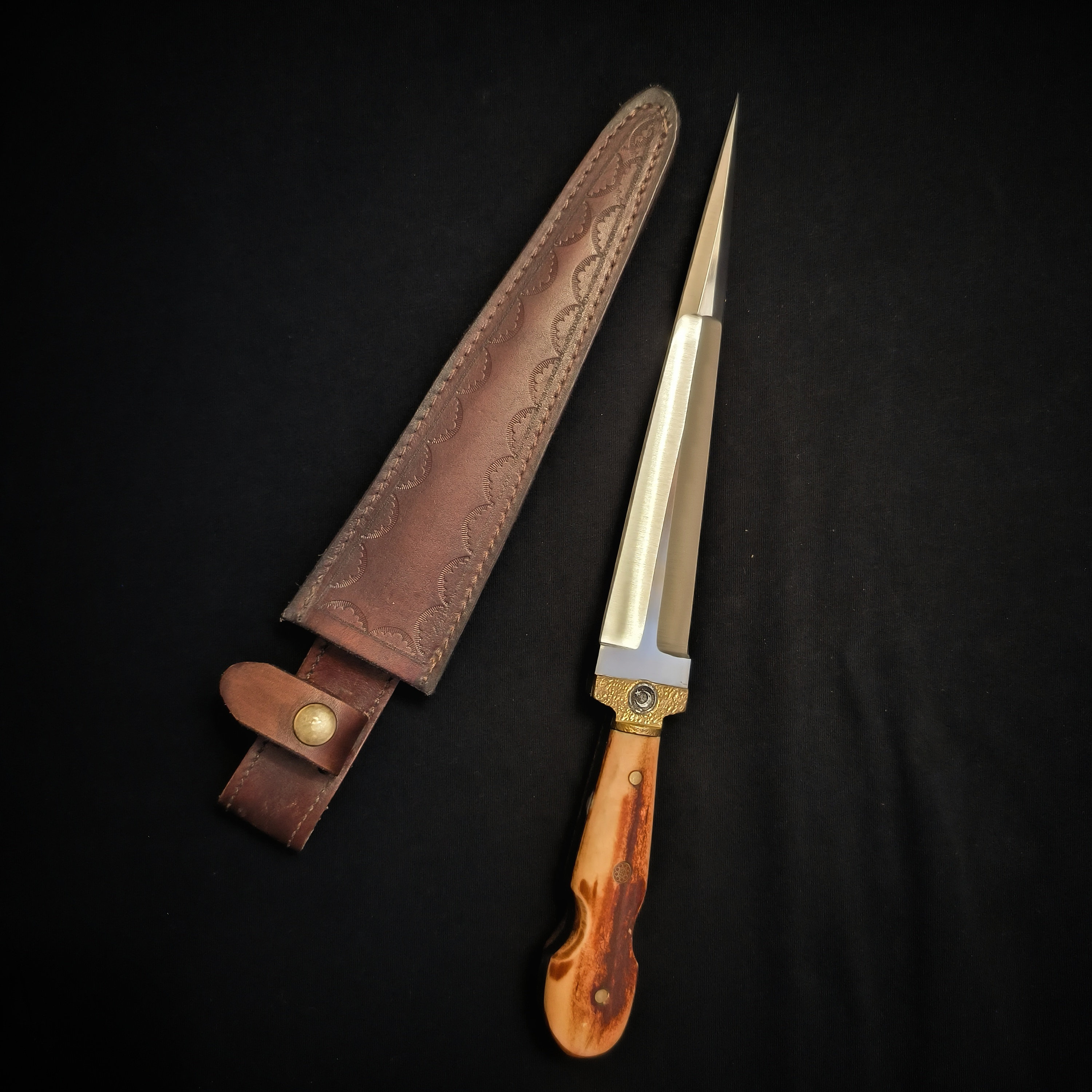 Böhler S600 Steel Genuine Stag Horn Handle Turkish Dagger With Leather ...