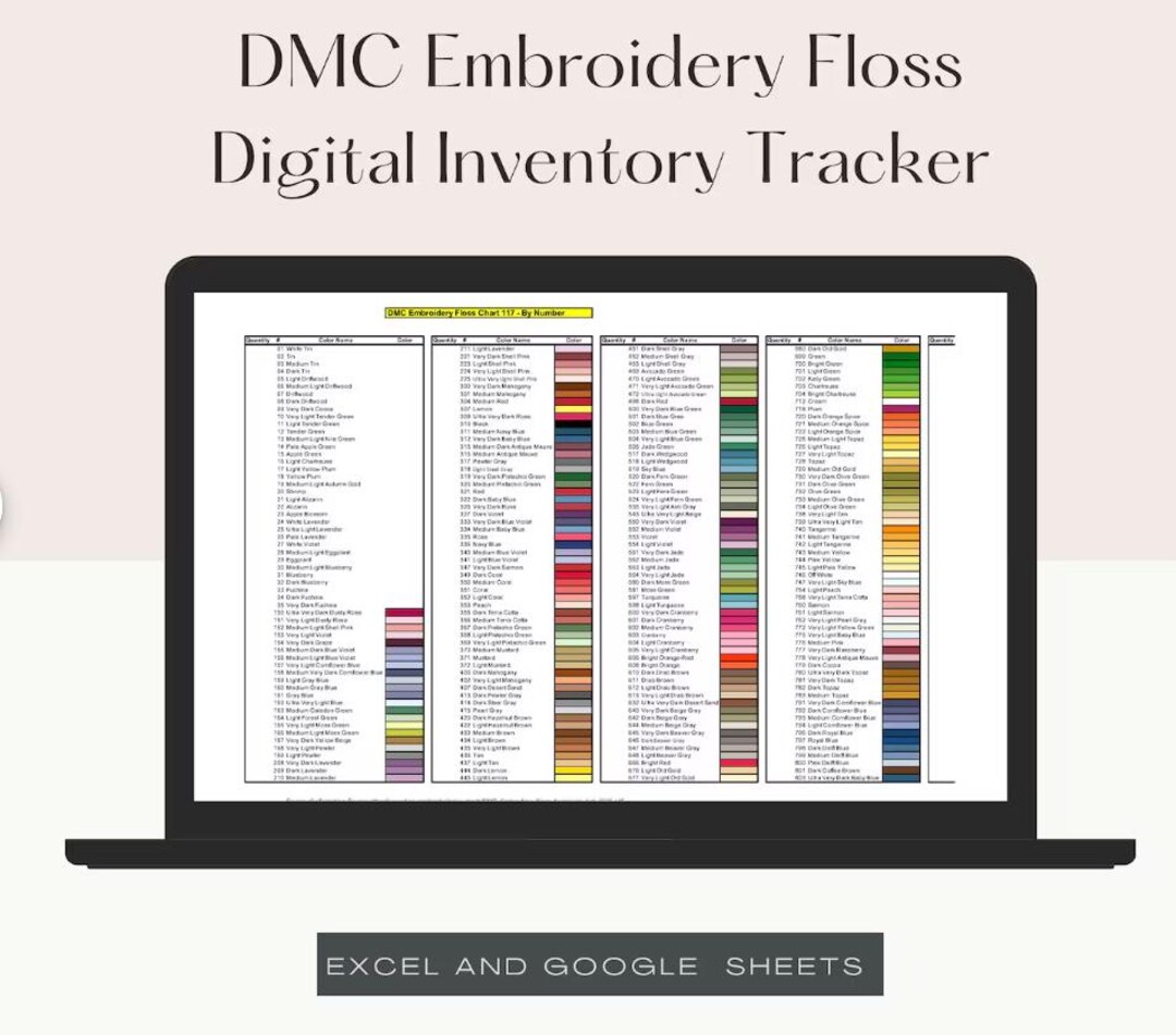 Excel Sheet DMC Embroidery Floss Inventory Tracker to Keep Track and ...