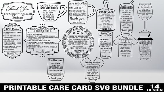 Care Card Instructions Digital PNG SVG PDF File 14 Printable - Etsy India