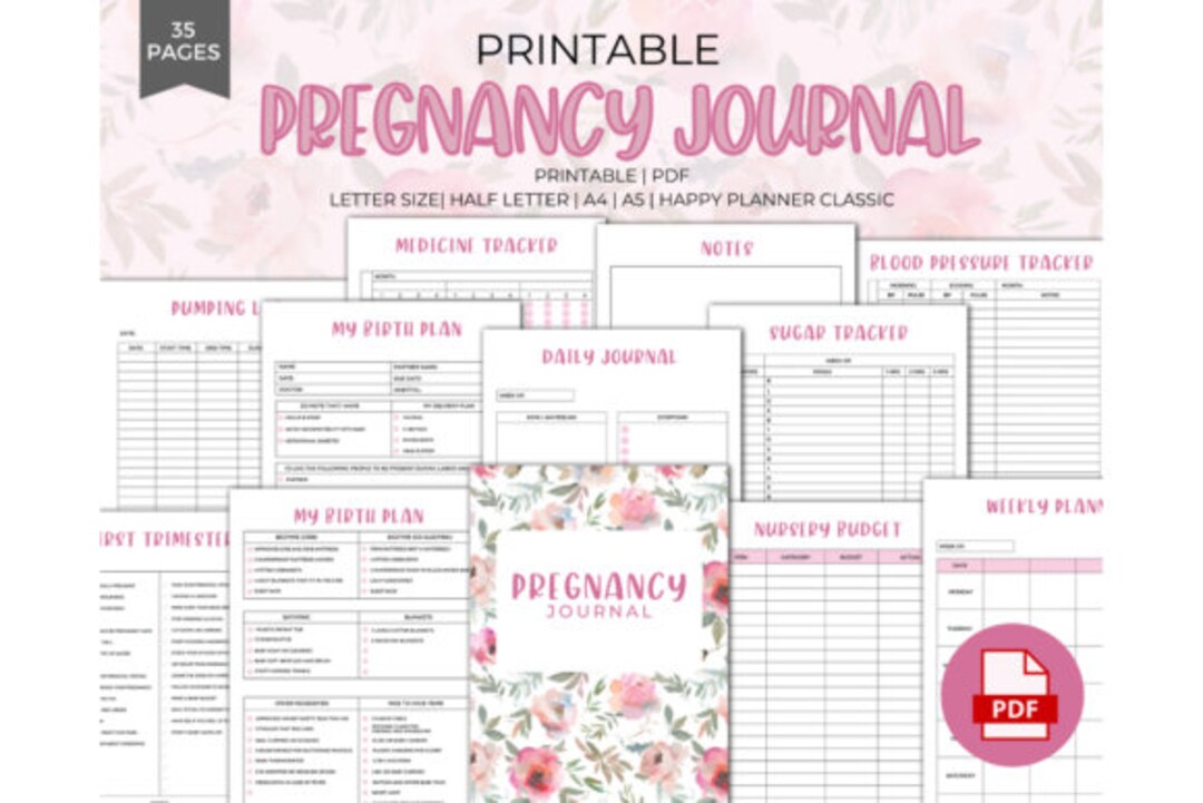 Printable Instant Download Tracking Trackable Pregnancy Journal Planner ...