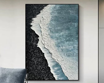 Iceland Black Sand Beach Ocean Art 3D Textured Painting on Canvas ...