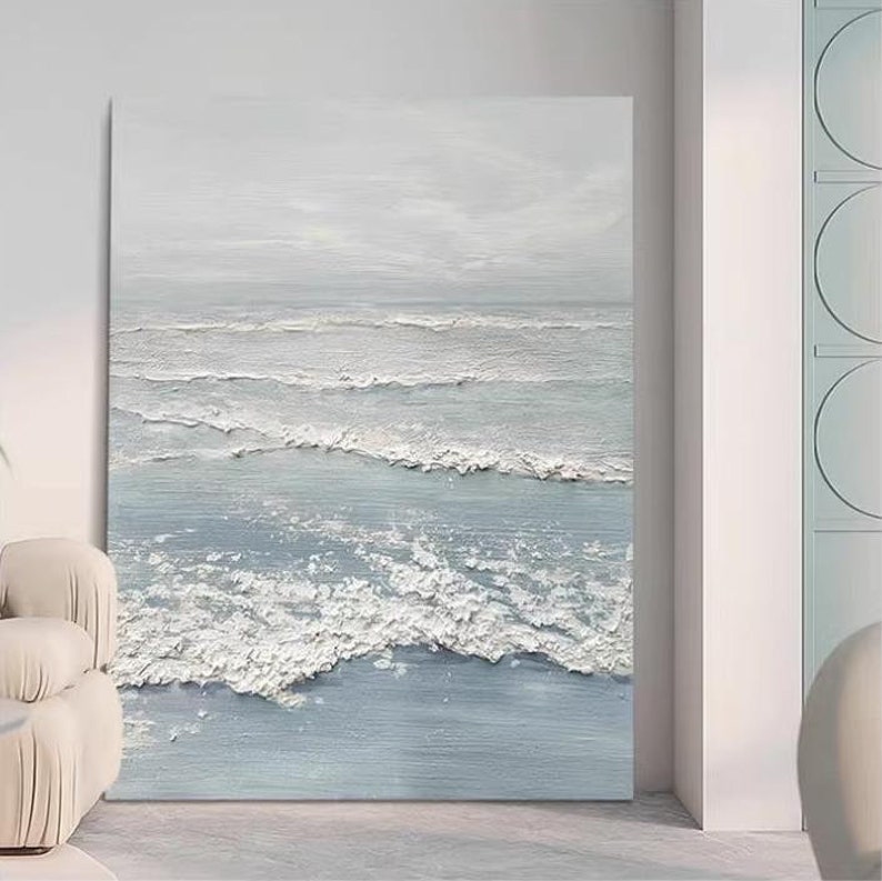 Abstract Blue Nordic Ocean Art 3D Textured Painting on Canvas Nordic ...