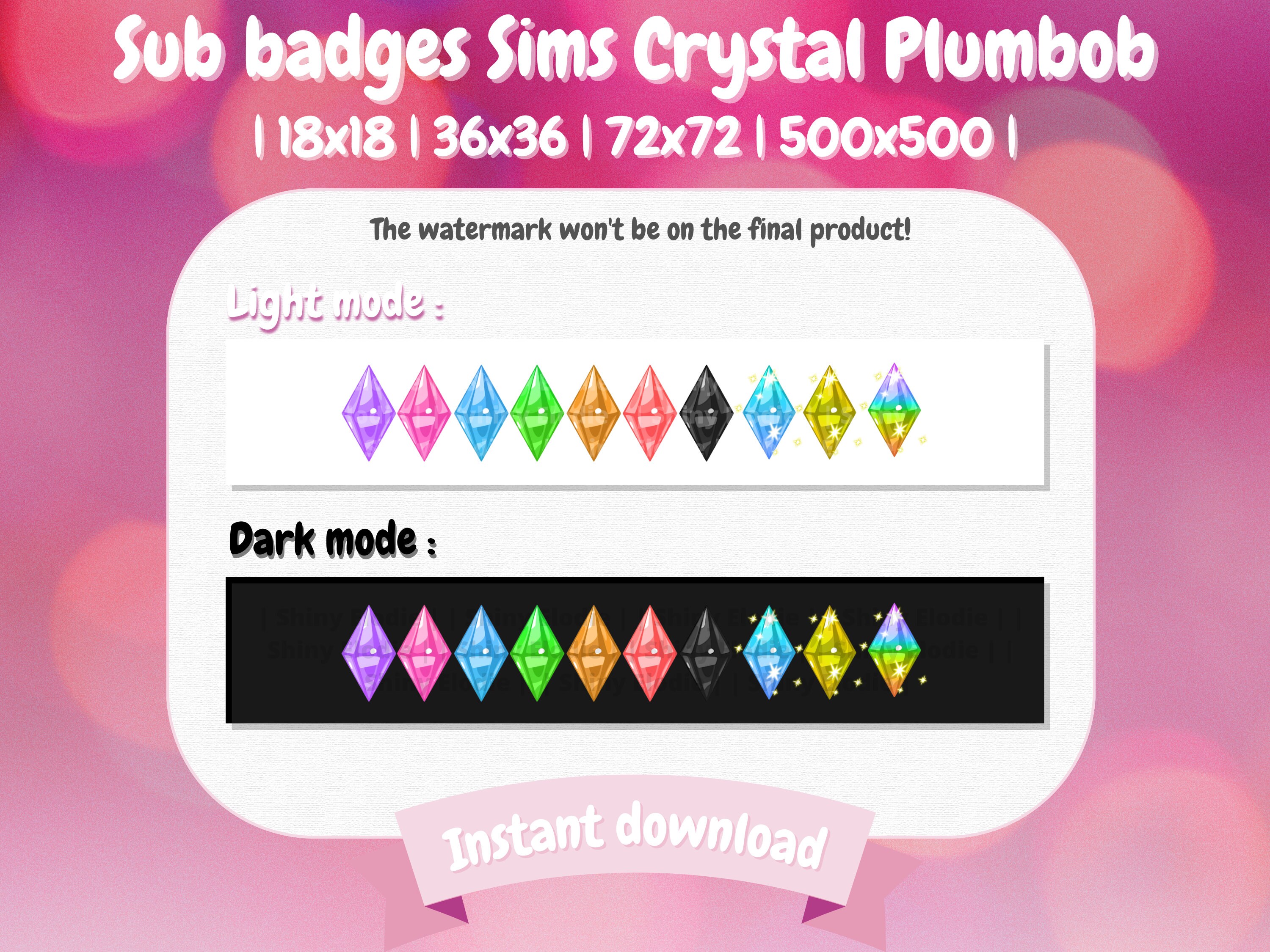 10 Twitch Sub Badges - Colored Crystal Sims Plumbob Pack - Etsy