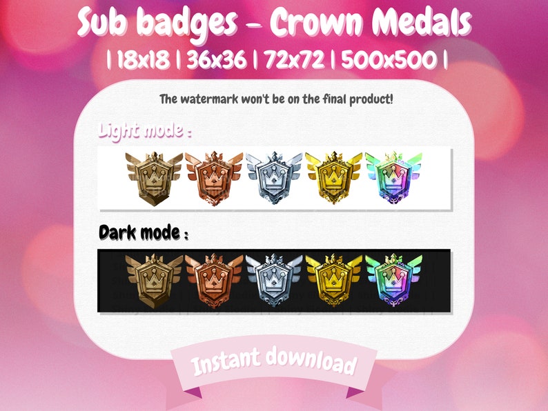 5 Twitch Sub Badges - Crown Medals Pack | Sub Badges | Streaming ...