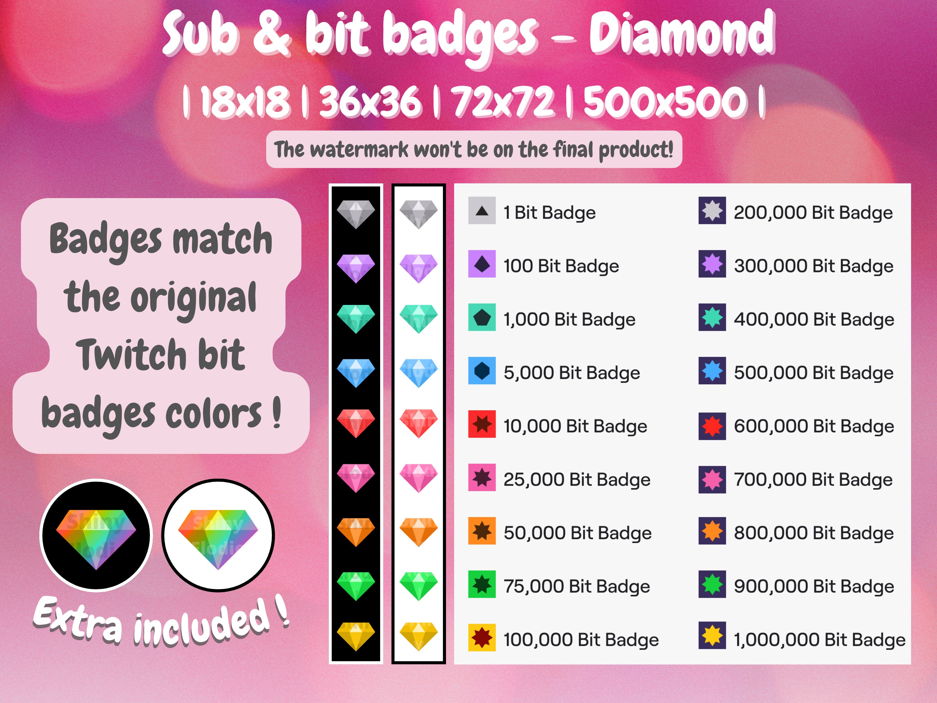 10 Twitch Sub and Bit Badges - Diamond | Twitch Badges | Twitch Bits ...