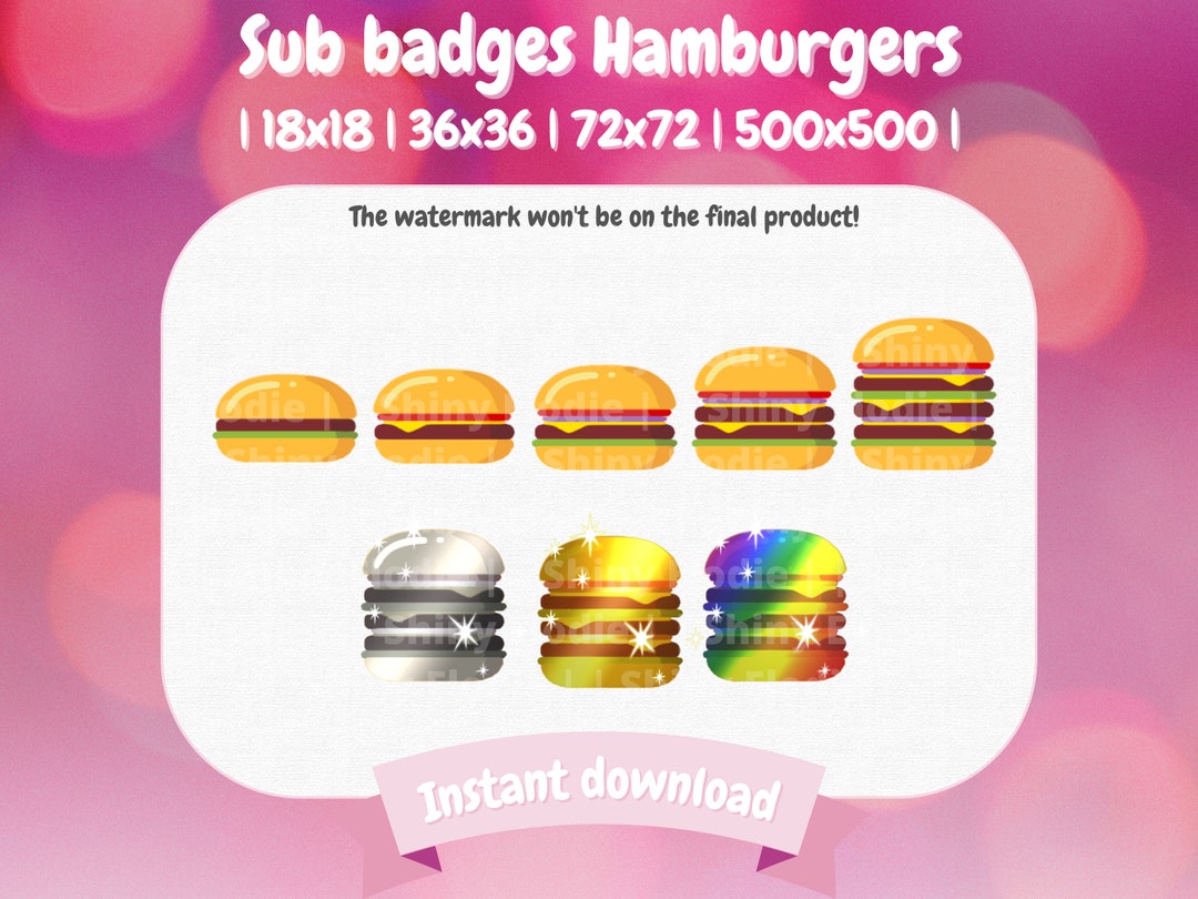 8 Twitch Sub Badges - Hamburgers (no Fries) Pack | Burger | Junk Food ...