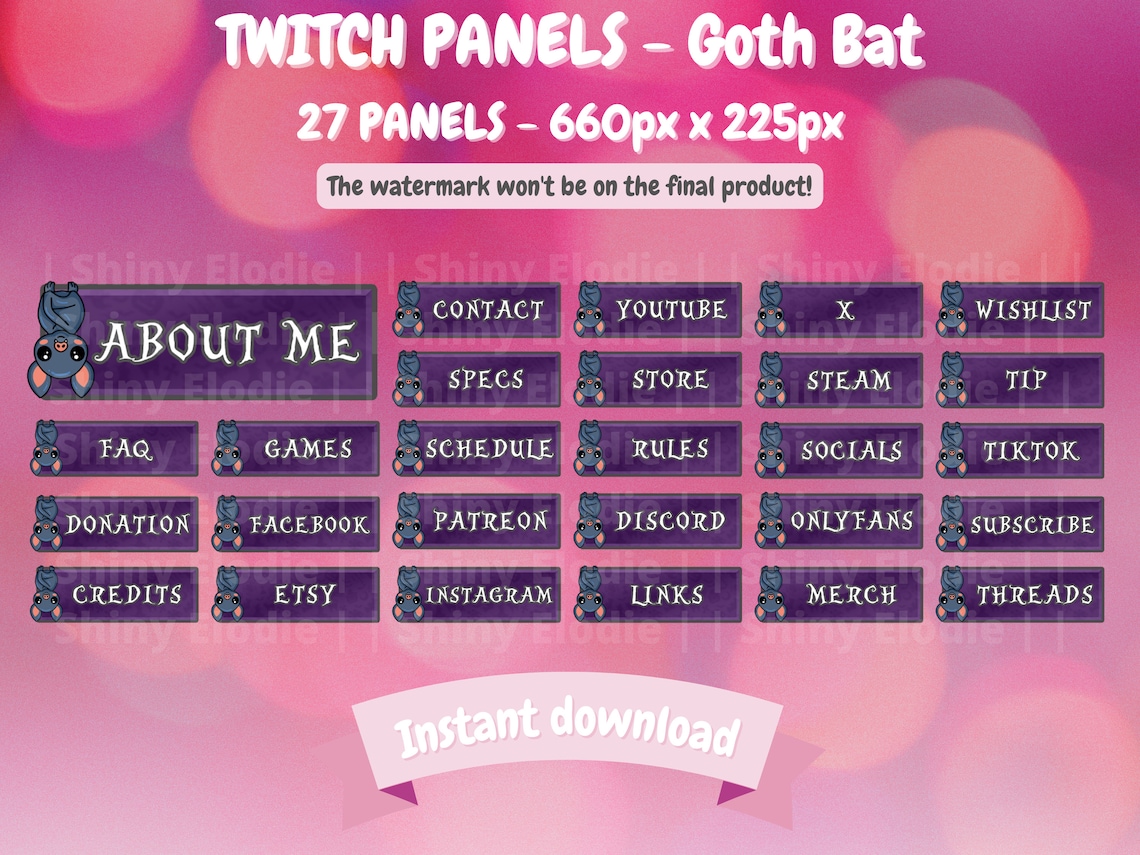 Twitch Panels Goth Bat Twitch Panels Set Twitch Panels Bundle Panels ...