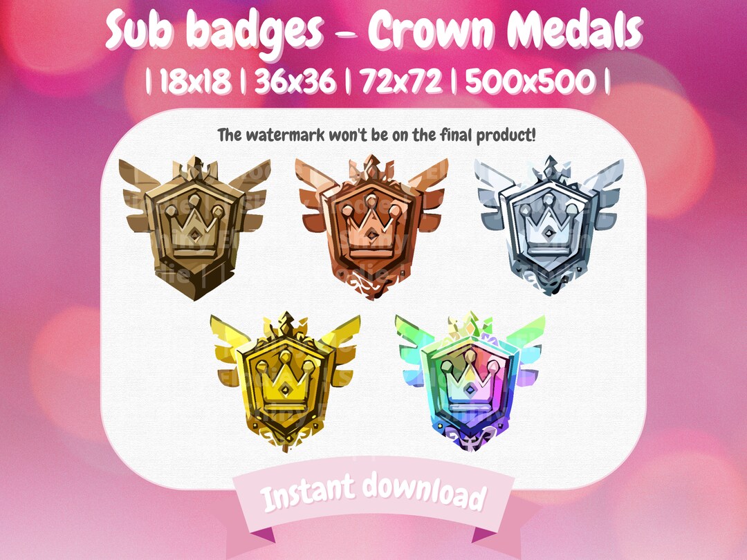5 Twitch Sub Badges - Crown Medals Pack | Sub Badges | Streaming ...